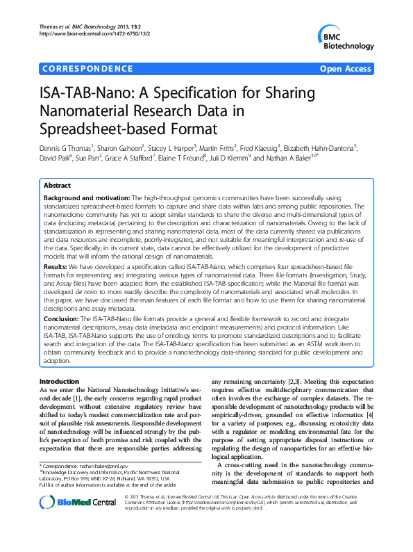 (PDF) ISA-TAB-Nano: Standardizing Nanomaterial Data