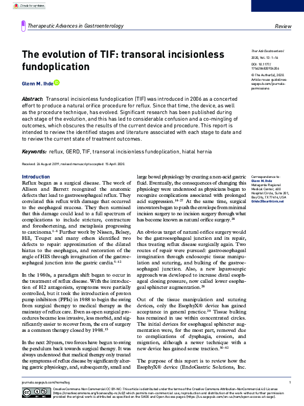 (PDF) The evolution of TIF: transoral incisionless fundoplication