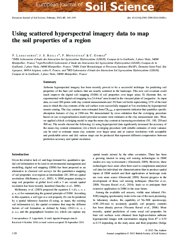 (PDF) Using scattered hyperspectral imagery data to map the soil properties of a region