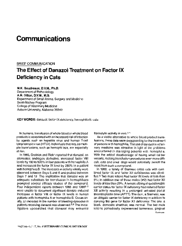 (PDF) The Effect of Danazol Treatment on Factor IX Deficiency in Cats ...