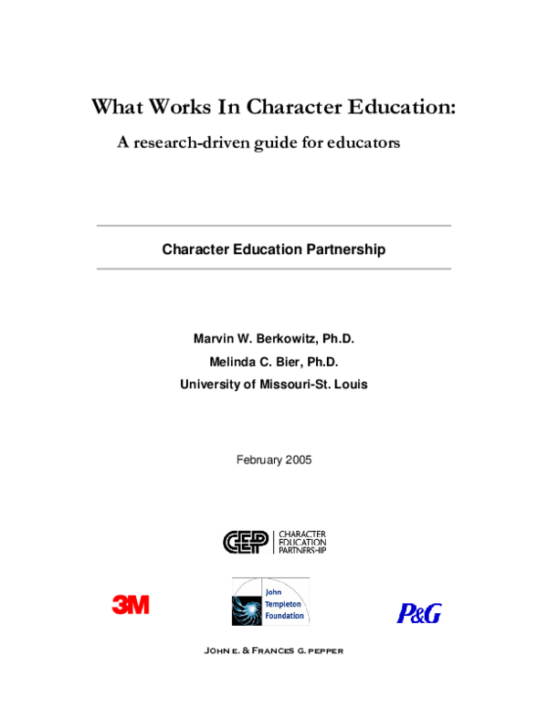 (PDF) What works in character education | Marvin Berkowitz - Academia.edu