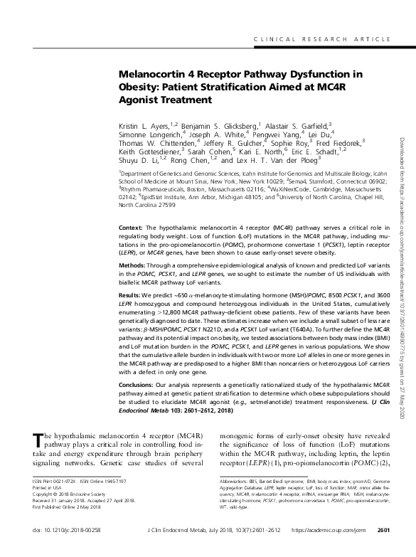 (PDF) Melanocortin-4 receptor pathway dysfunction in obesity: Patient ...