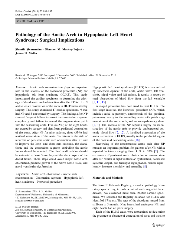 (PDF) Pathology of the Aortic Arch in Hypoplastic Left Heart Syndrome ...