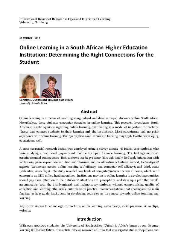 (PDF) Online Learning in a South African Higher Education Institution ...