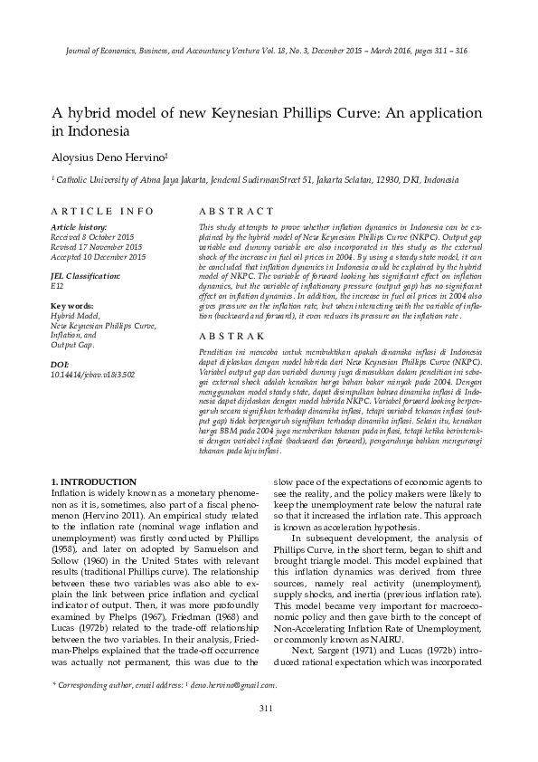 (PDF) A hybrid model of new Keynesian Phillips Curve: An application in Indonesia