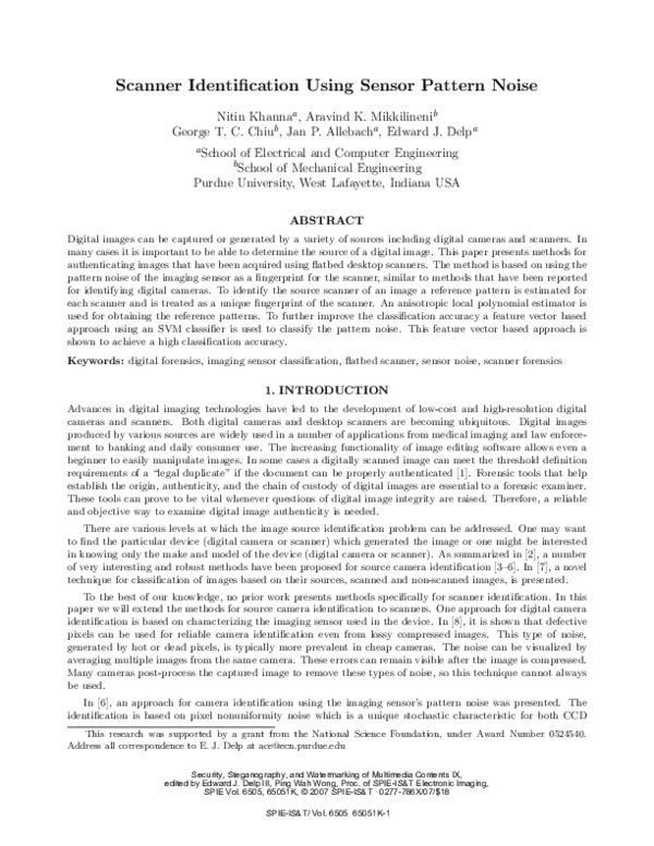 Pdf Scanner Identification Using Sensor Pattern Noise 