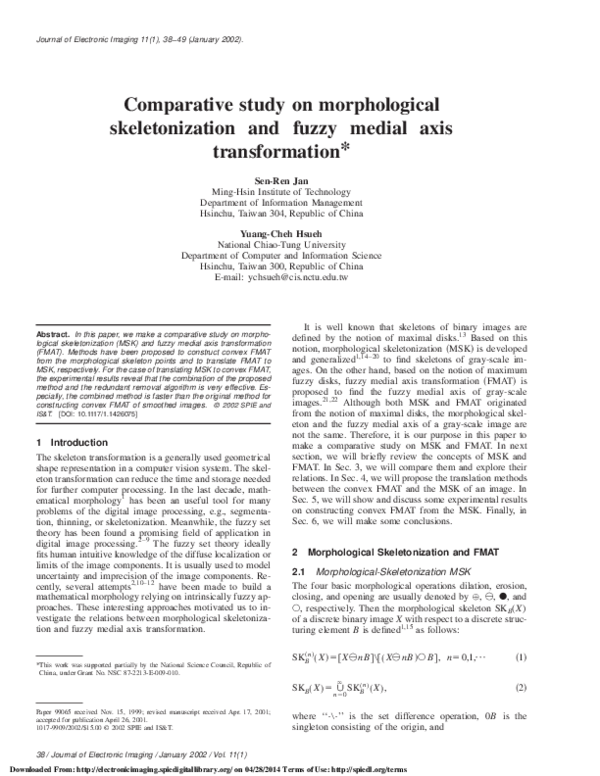 (PDF) Comparative study on morphological skeletonization and fuzzy medial axis transformation