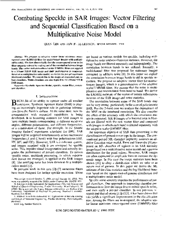 (PDF) Combating Speckle In SAR Images: Vector Filtering And Sequential ...