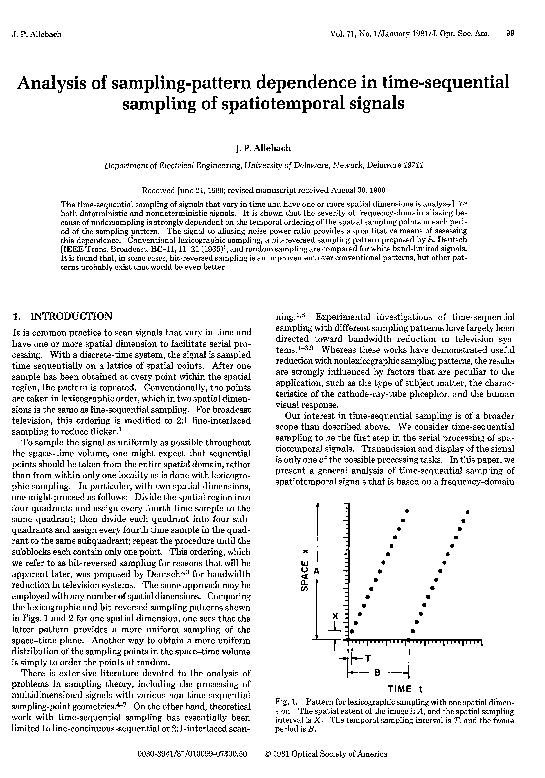 Pdf Analysis Of Sampling Pattern Dependence In Time Sequential Sampling Of Spatiotemporal Signals