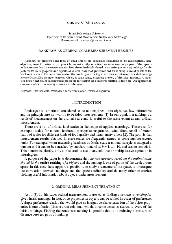 (PDF) Rankings as ordinal scale measurement results