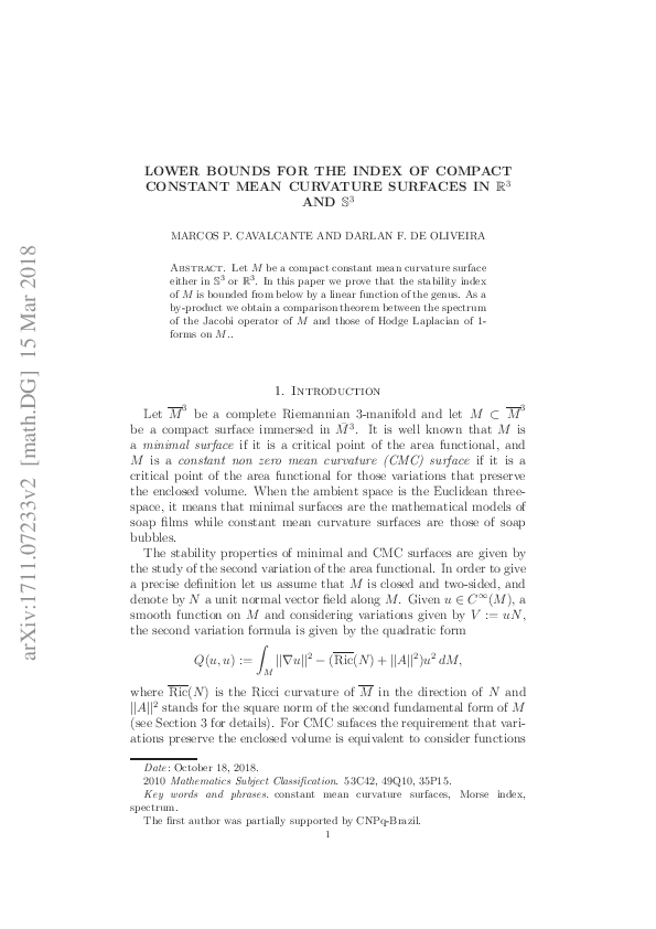 (PDF) Lower bounds for the index of compact constant mean curvature ...
