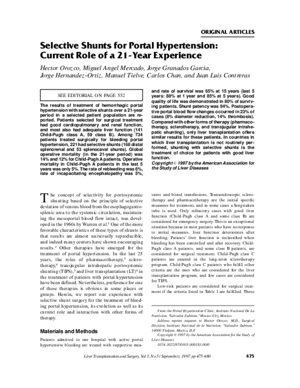 (PDF) Selective Shunts for Portal Hypertension: Current Role of a 21 ...
