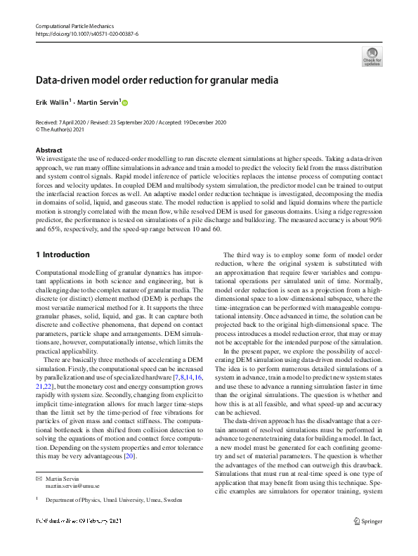 Pdf Data Driven Model Order Reduction For Granular Media