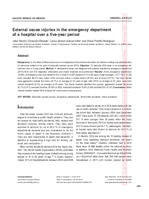 (PDF) External cause injuries in the emergency department of a hospital ...