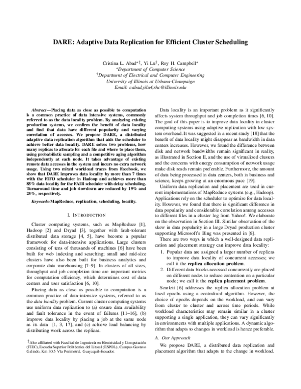 Pdf Dare Adaptive Data Replication For Efficient Cluster Scheduling