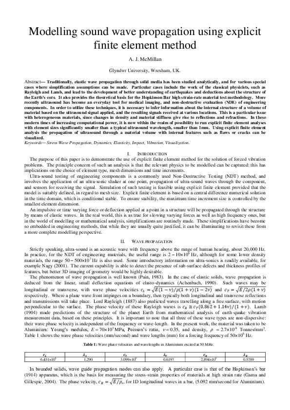 Pdf Explicit Finite Element Simulation Of Ultra Sound Propagation In