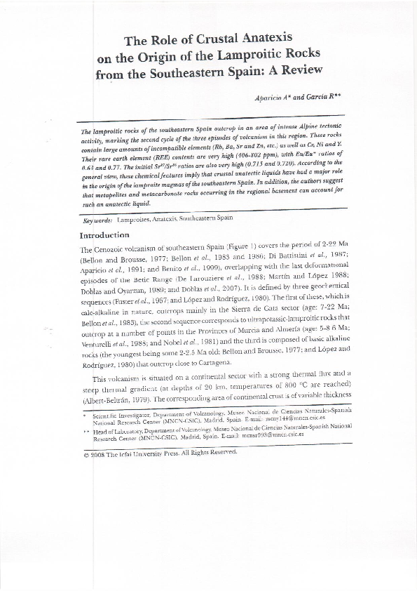 (PDF) The role of crustal anatexis on the origin of the lamproitic ...