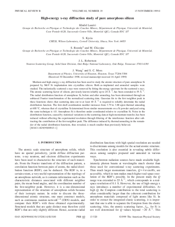(PDF) High-energy x-ray diffraction study of pure amorphous silicon