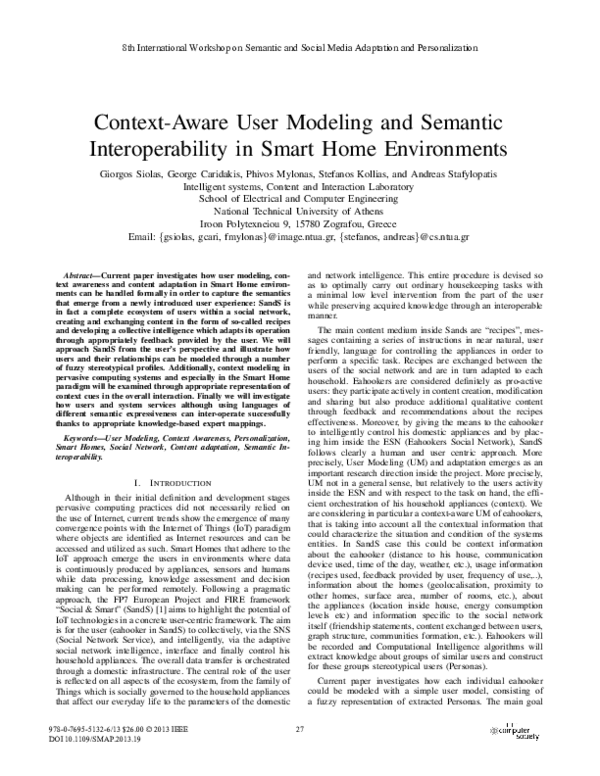 Pdf Context Aware User Modeling And Semantic Interoperability In Smart Home Environments