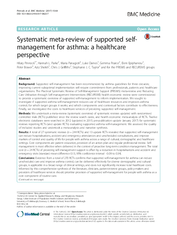 (PDF) Systematic meta-review of supported self-management for asthma: a healthcare perspective