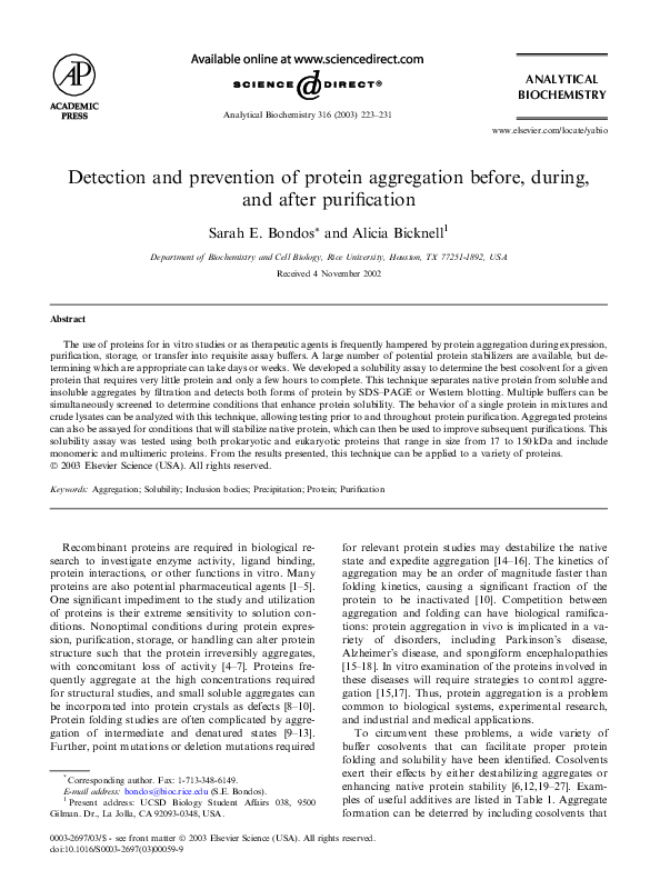 (PDF) Detection and prevention of protein aggregation before, during ...