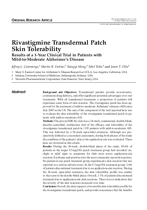(PDF) Rivastigmine Transdermal Patch Skin Tolerability | Jason Olin ...