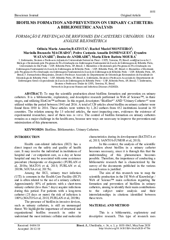 (PDF) Biofilms formation and prevention on urinary catheters: a ...