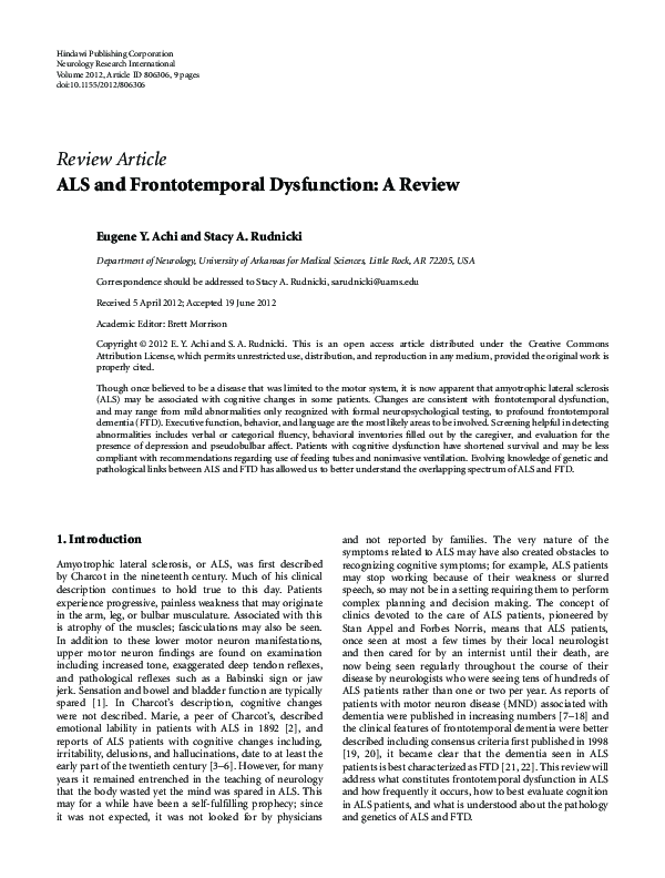 (PDF) ALS and Frontotemporal Dysfunction: A Review