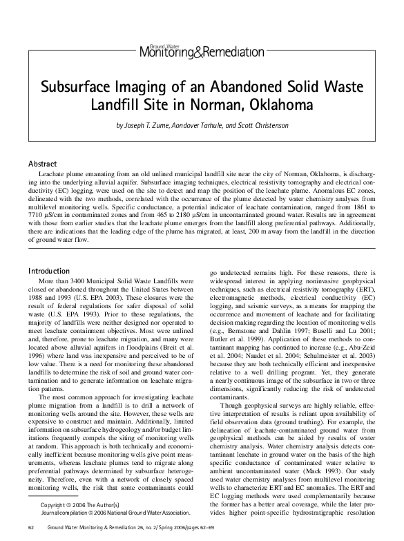 (PDF) Subsurface Imaging of an Abandoned Solid Waste Landfill Site in Norman, Oklahoma