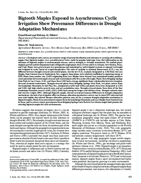 (PDF) Bigtooth Maples Exposed to Asynchronous Cyclic Irrigation Show ...