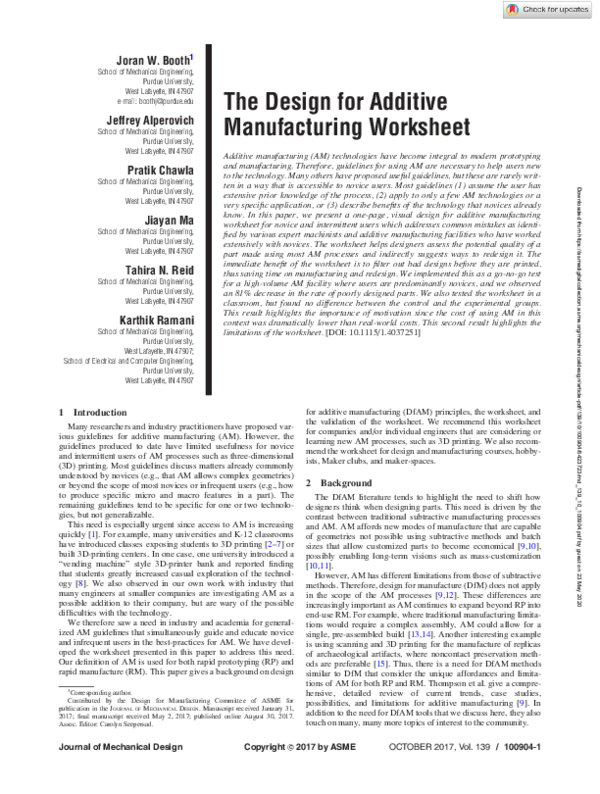(PDF) The Design for Additive Manufacturing Worksheet