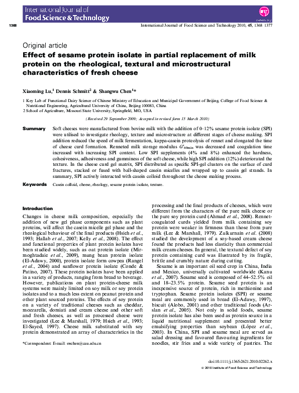 (PDF) Effect of sesame protein isolate in partial replacement of milk ...
