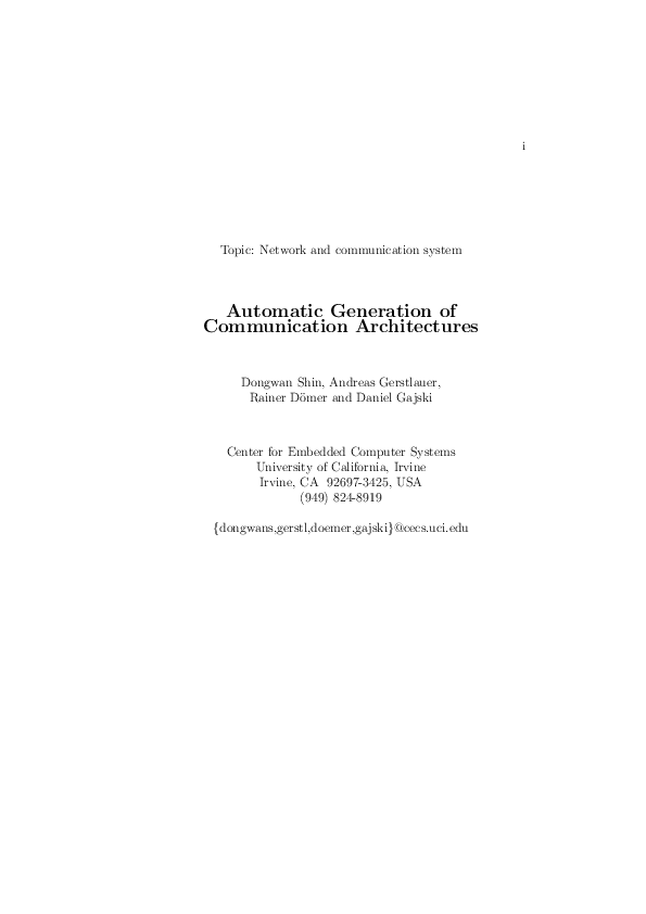 (PDF) Automatic Generation of Communication Architectures