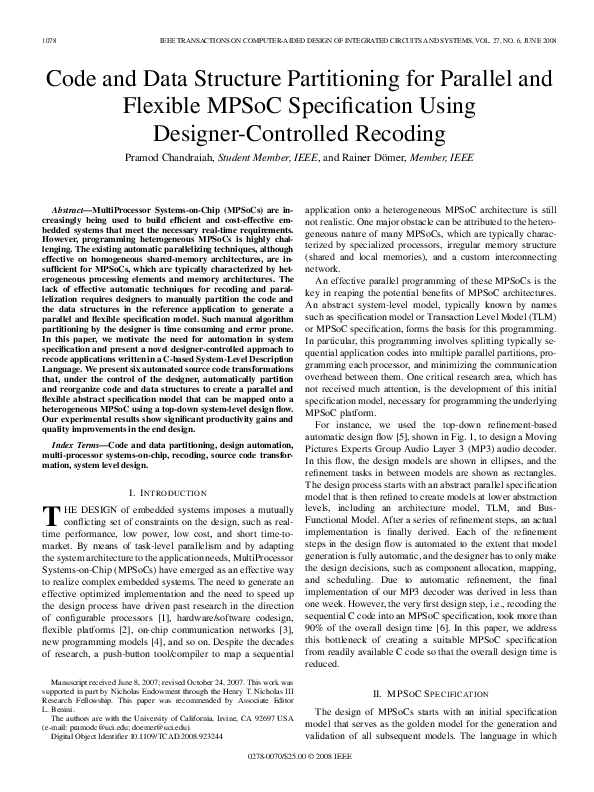 (PDF) Code and Data Structure Partitioning for Parallel and Flexible MPSoC Specification Using ...