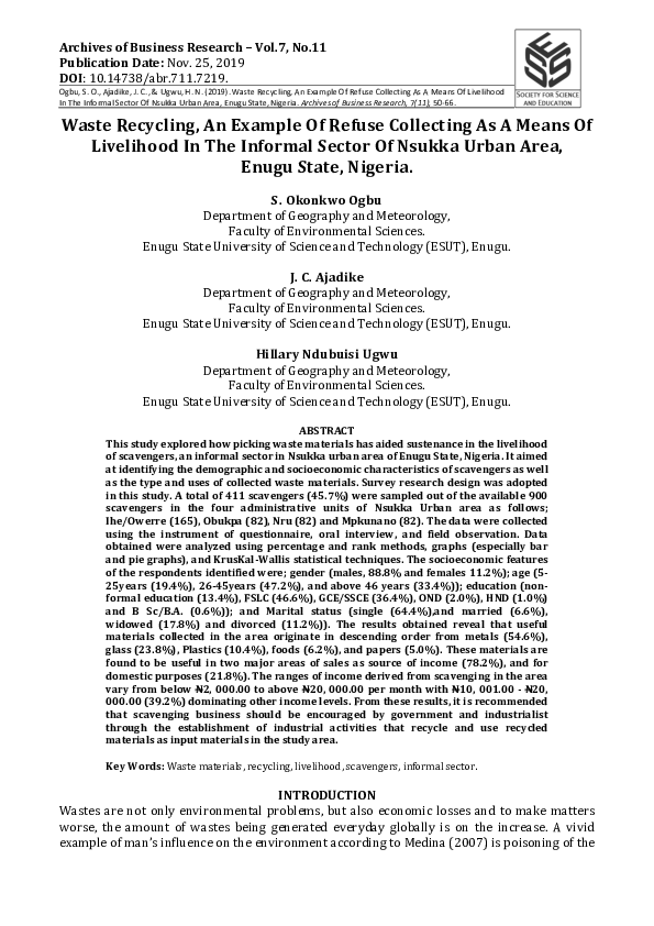 (PDF) Waste Recycling, An Example Of Refuse Collecting As A Means Of ...