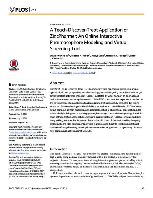 (PDF) A Teach-Discover-Treat Application of ZincPharmer: An Online ...