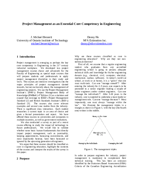 (PDF) Project Management as an Essential Core Competency in Engineering