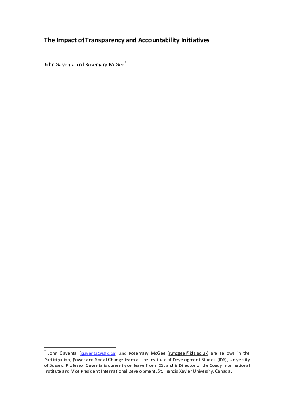 (PDF) The Impact of Transparency and Accountability Initiatives