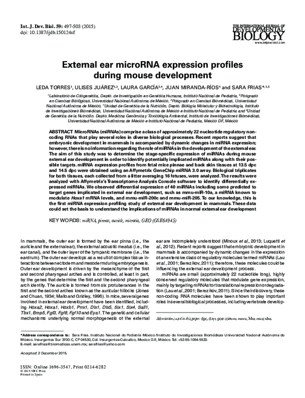 (PDF) External ear microRNA expression profiles during mouse development