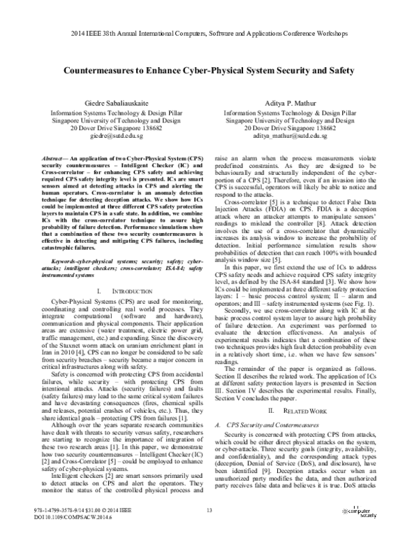 (PDF) Countermeasures to Enhance Cyber-physical System Security and Safety