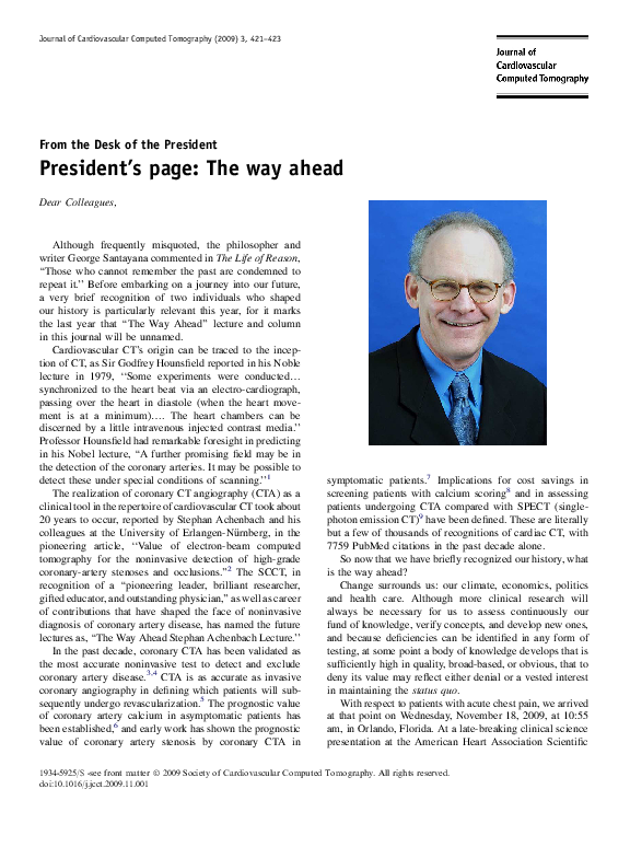 (PDF) President’s Page: The way ahead