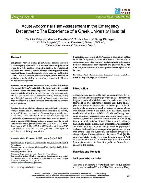 (PDF) Acute Abdominal Pain Assessment in the Emergency Department: The ...