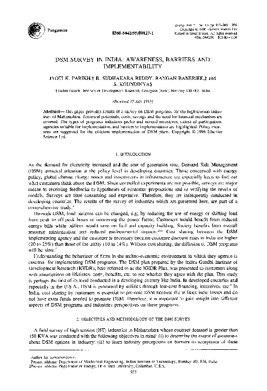 (PDF) DSM survey in India: Awareness, barriers and implementability
