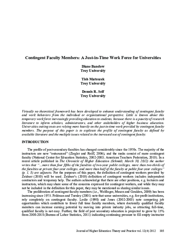 (PDF) Contingent Faculty Members: A Just-in-Time Work Force for ...