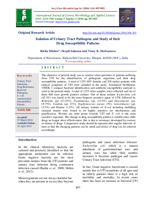 (PDF) Isolation of Urinary Tract Pathogens and Study of their Drug ...