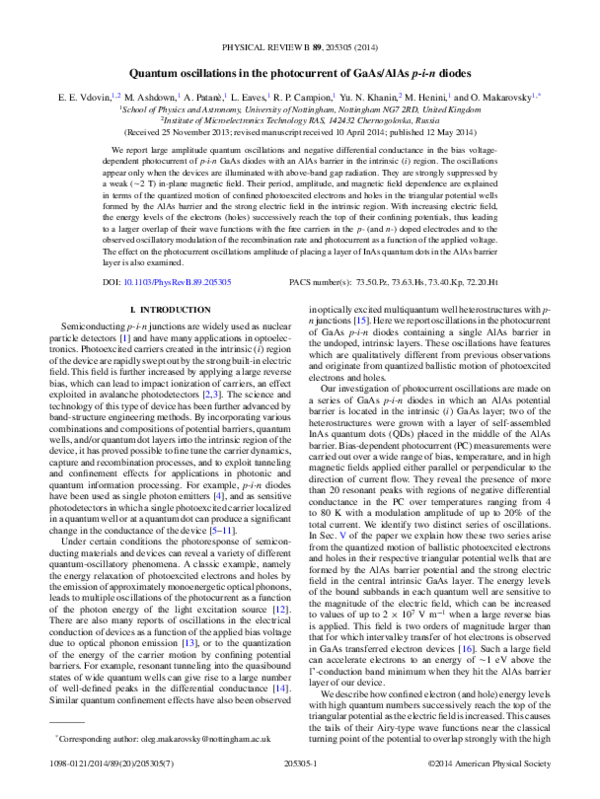 (PDF) Quantum oscillations in the photocurrent of GaAs/AlAs p-i-n diodes
