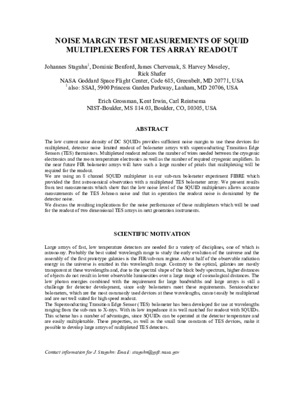 (PDF) Noise margin test measurements of SQUID multiplexers for TES ...