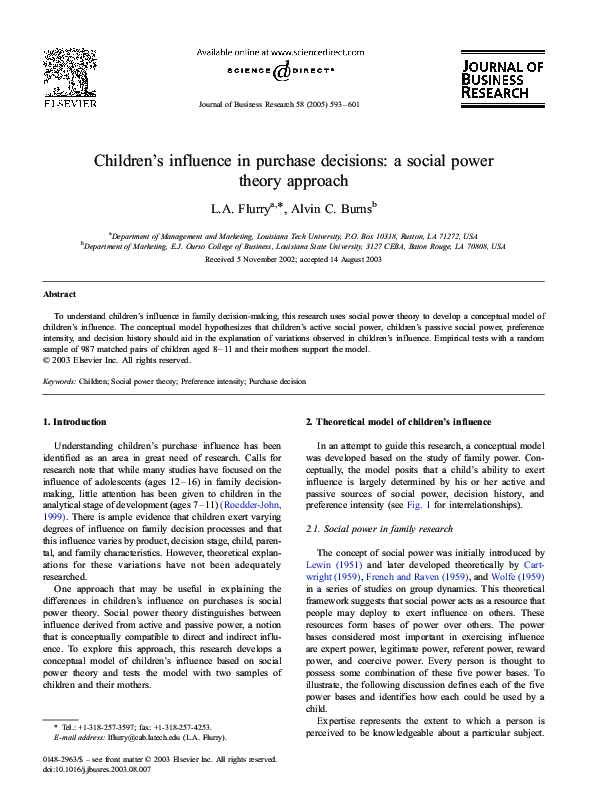 (PDF) Children's influence in purchase decisions: a social power theory ...