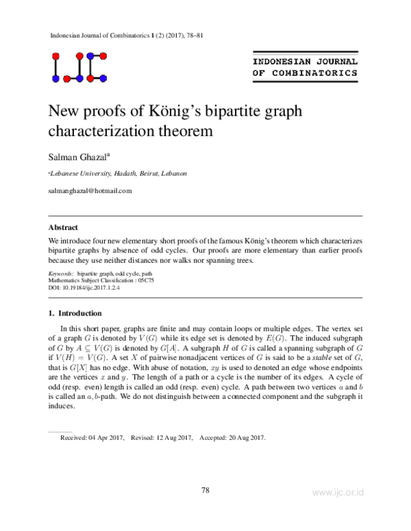 (PDF) New proofs of Konig's bipartite graph characterization theorem