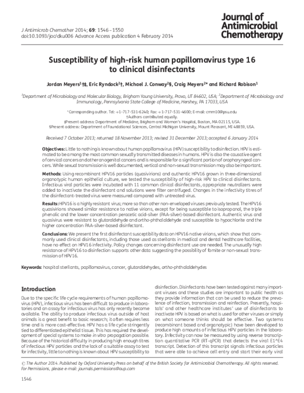 Susceptibility of high-risk human papillomavirus type 16 to clinical ...